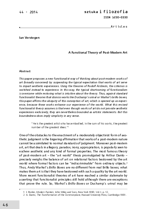 (PDF) A Functionalist Theory of Post-Modern Art