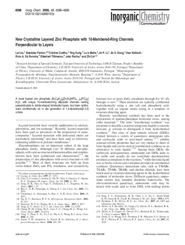 (PDF) New Crystalline Layered Zinc Phosphate with 10-Membered-Ring ...