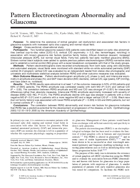 (PDF) Pattern electroretinogram abnormality and glaucoma