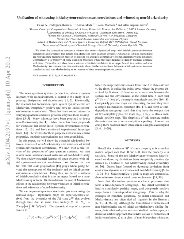 (PDF) Unification of witnessing initial system-environment correlations and witnessing non ...