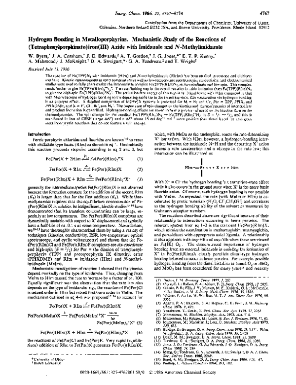 (PDF) Hydrogen bonding in metalloporphyrins. Mechanistic study of the ...