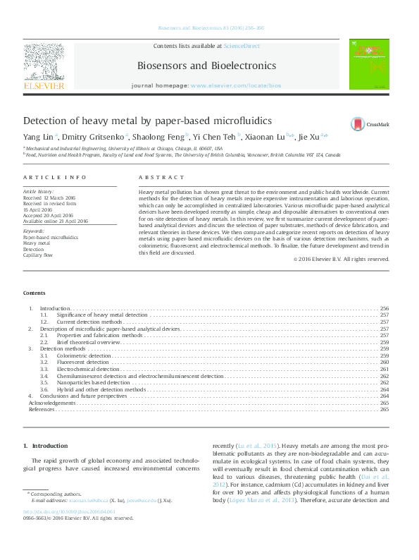(PDF) Detection of heavy metal by paper-based microfluidics