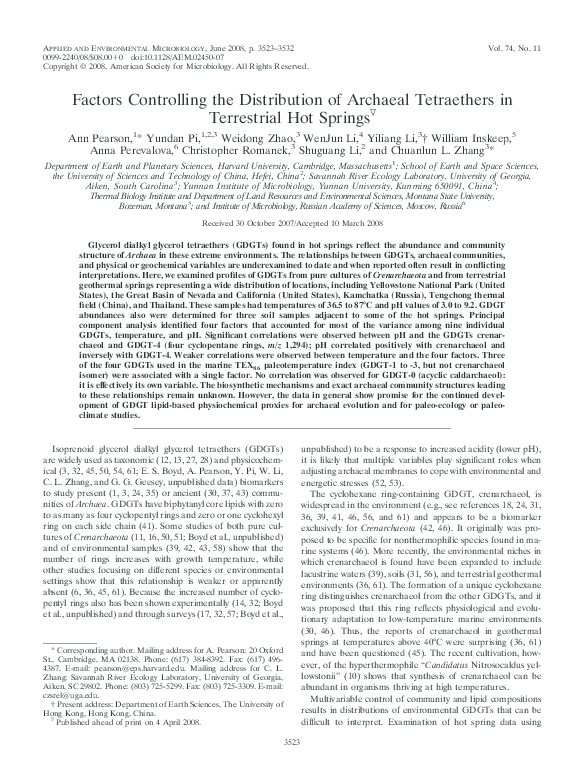 (PDF) Factors Controlling the Distribution of Archaeal Tetraethers in ...
