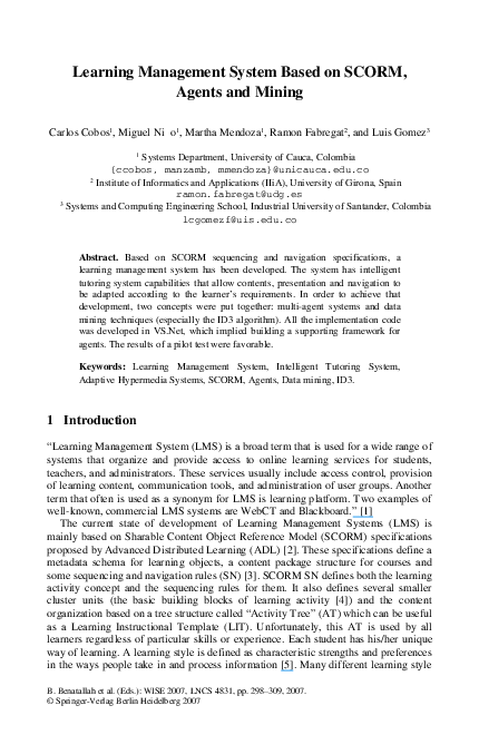 (PDF) Learning management system based on SCORM, agents and mining