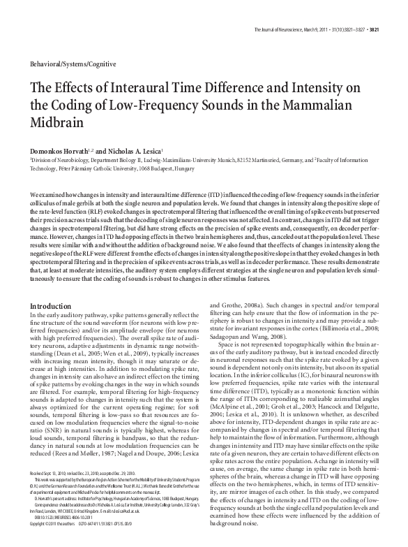 (PDF) First Spike Latency Code for Interaural Phase Difference Discrimination in the Guinea Pig ...