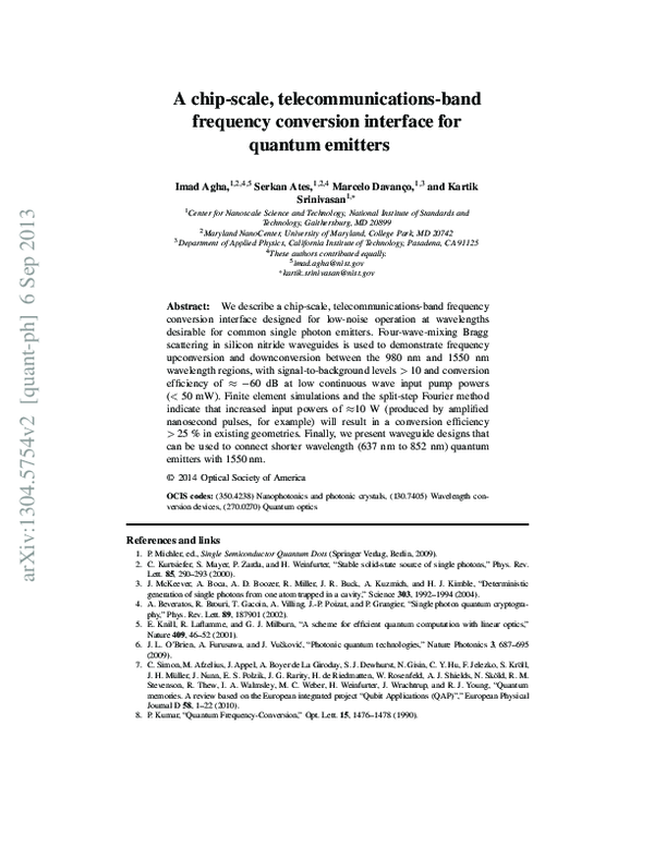 (PDF) A chip-scale, telecommunications-band frequency conversion interface for quantum emitters