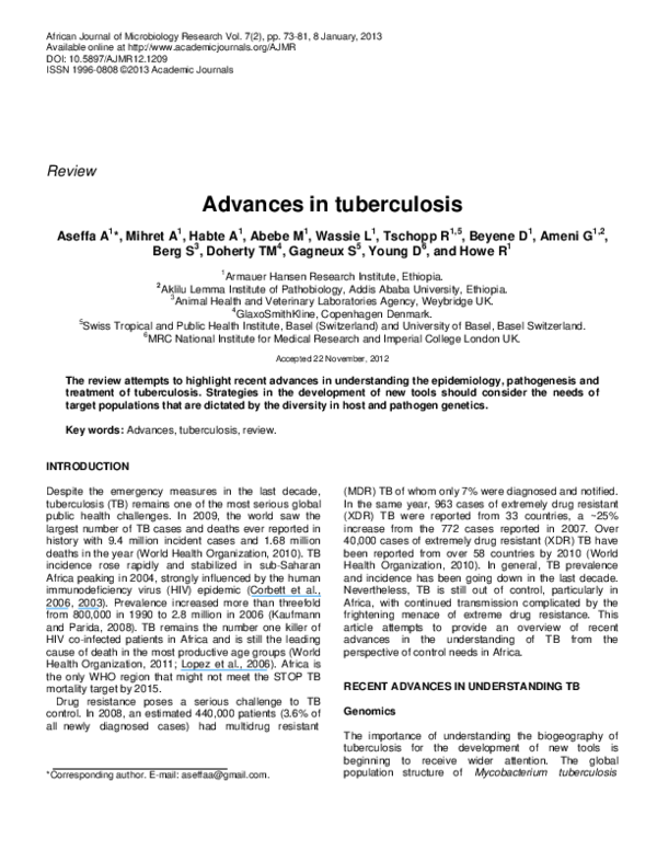(PDF) Advances in Tuberculosis