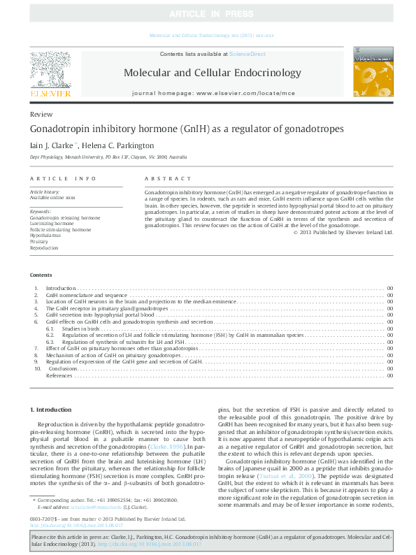 (PDF) Gonadotropin inhibitory hormone (GnIH) as a regulator of gonadotropes