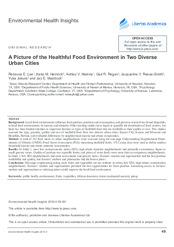 (PDF) A Picture of the Healthful Food Environment in Two Diverse Urban ...