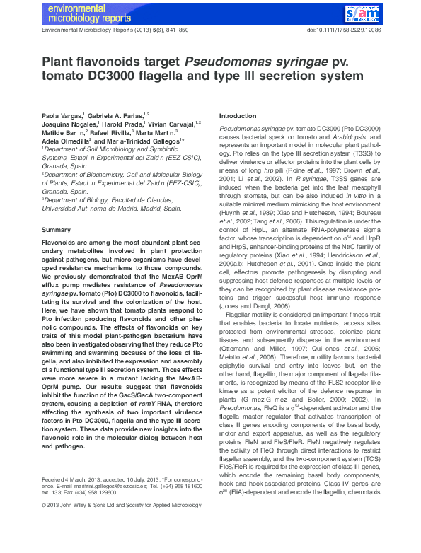 (PDF) Plant flavonoids target Pseudomonas syringae pv. tomato DC3000 ...