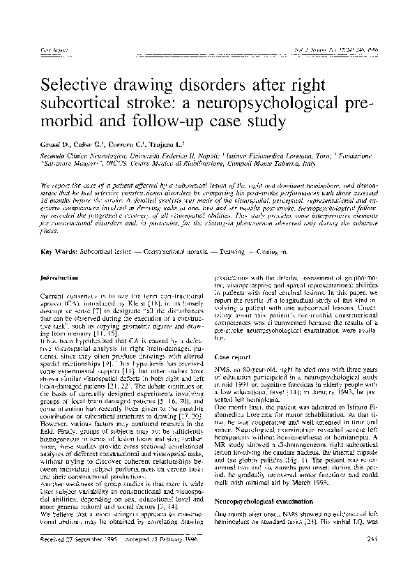 (PDF) Selective drawing disorders after right subcortical stroke: a ...