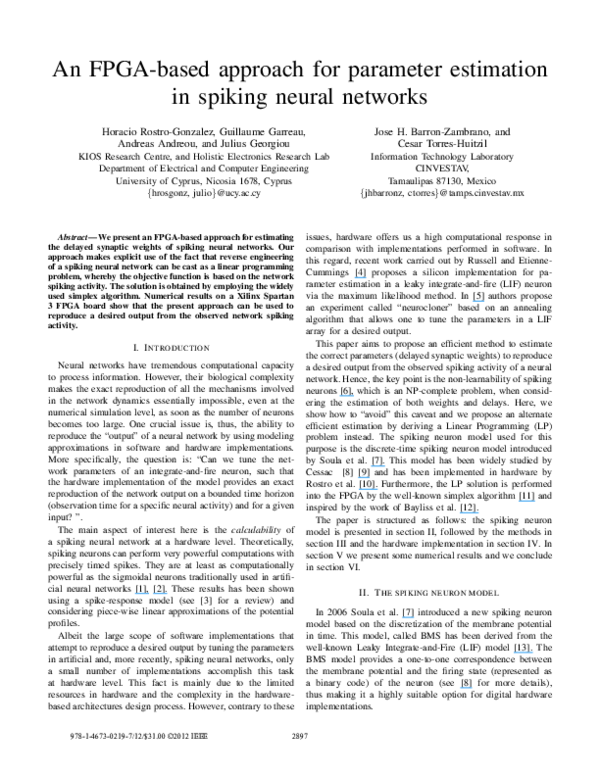 Pdf An Fpga Based Approach For Parameter Estimation In Spiking Neural 8292