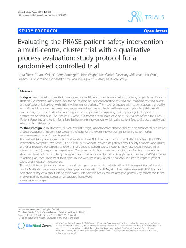 (PDF) Evaluating the PRASE patient safety intervention - a multi-centre, cluster trial with a ...
