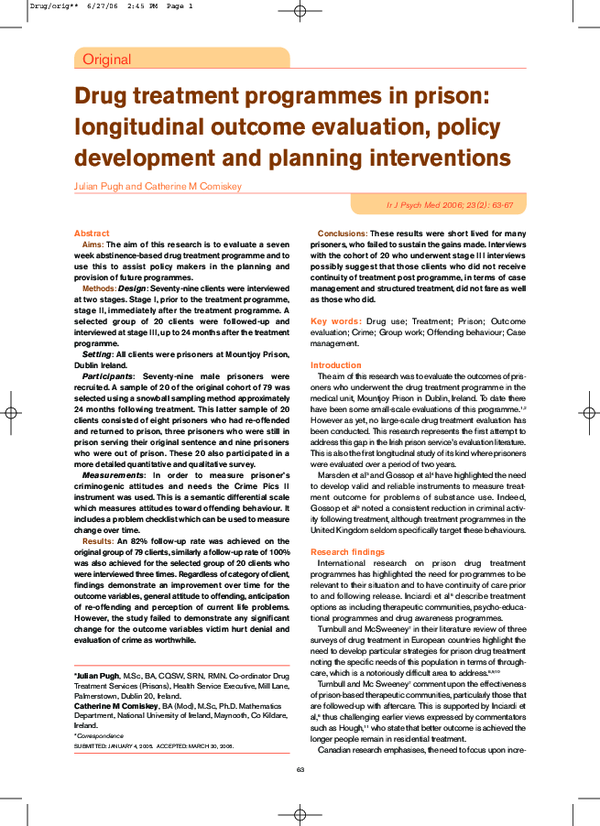 (PDF) Drug Treatment Programmes In Prison: Longitudinal Outcome ...