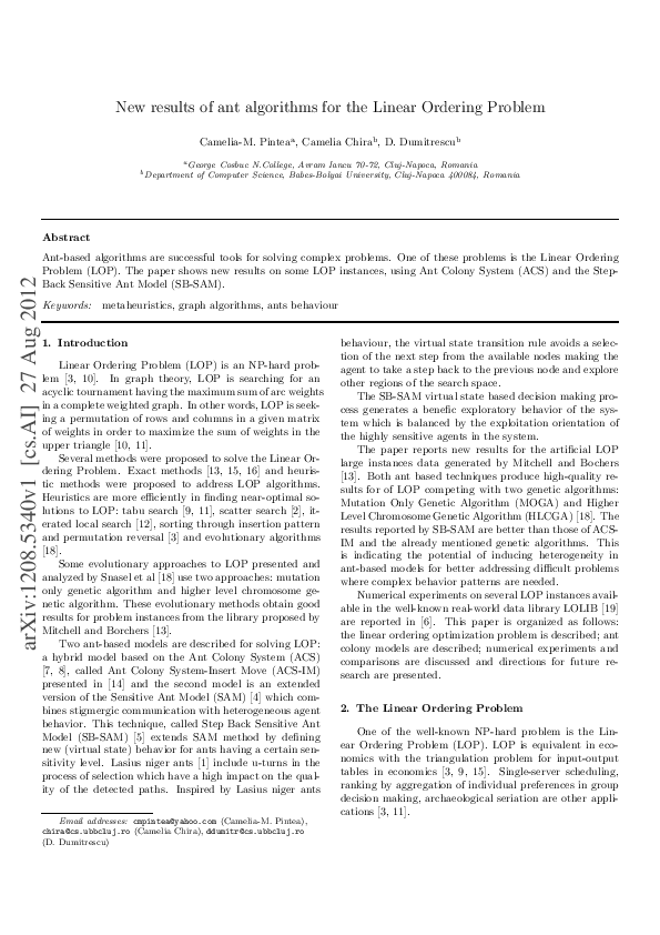 (PDF) Ant Algorithms for the Linear Ordering Problem