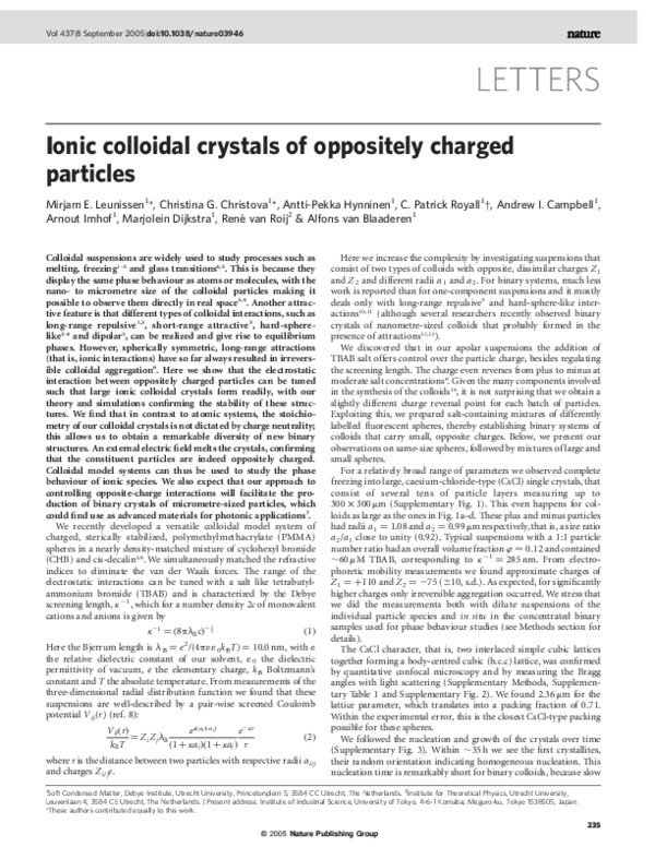 (PDF) Ionic colloidal crystals of oppositely charged particles
