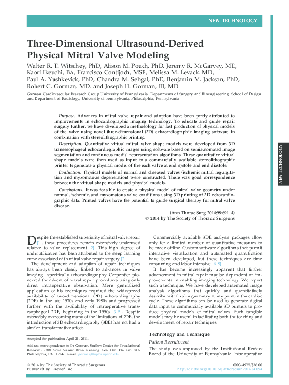 (PDF) Quantitative Mitral Valve Modeling Using Real-Time Three-Dimensional Echocardiography ...