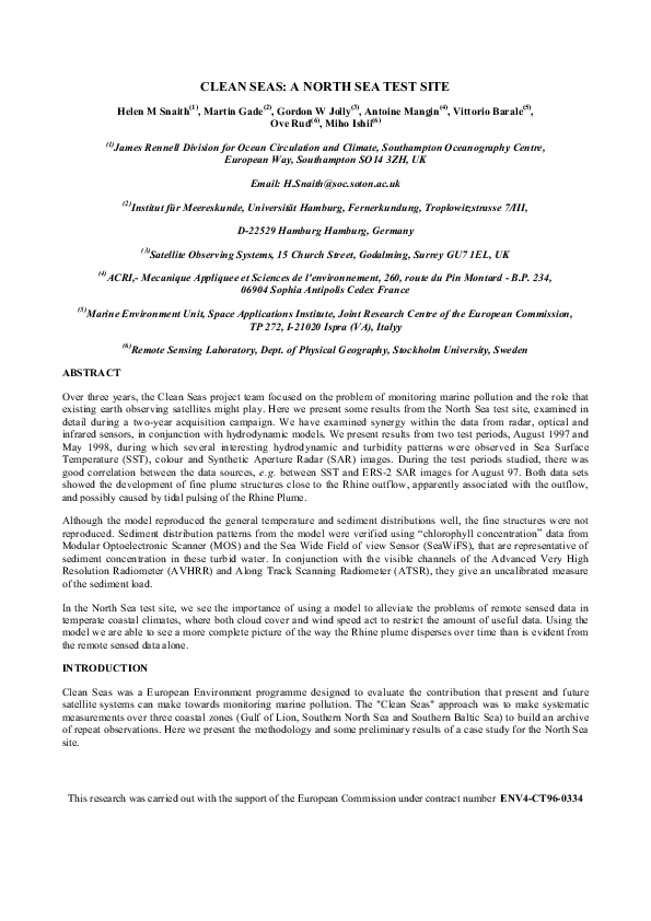 (PDF) Clean seas: a North Sea test site