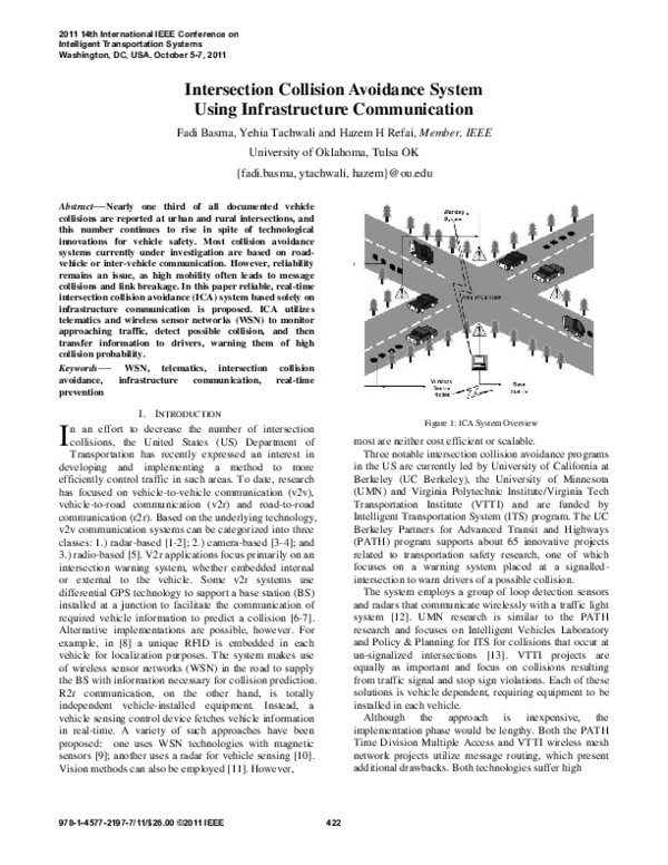 Pdf Intersection Collision Avoidance System Using Infrastructure