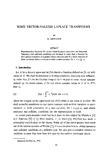 (PDF) Some vector-valued laplace transforms