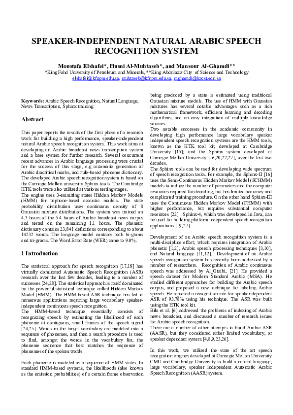 (PDF) Speaker-Independent Natural Arabic Speech Recognition System