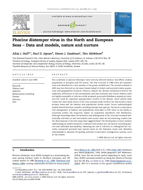 (PDF) Phocine distemper virus in the North and European Seas-data and ...