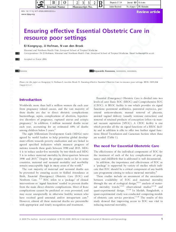 (PDF) Ensuring effective Essential Obstetric Care in resource poor ...