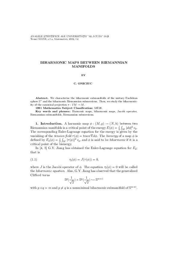 (PDF) Biharmonic maps between Riemannian manifolds