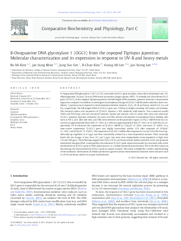 (PDF) 8-Oxoguanine DNA glycosylase 1 (OGG1) from the copepod Tigriopus ...