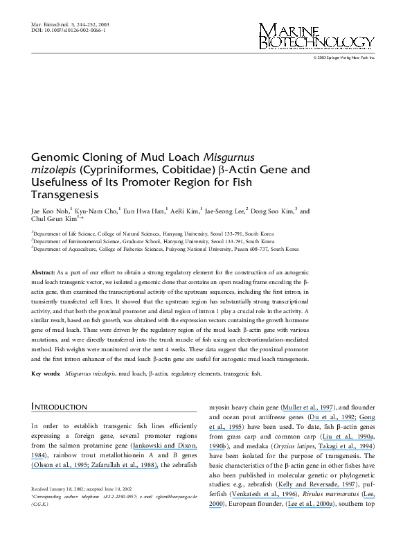 (PDF) Genomic Cloning of Mud Loach Misgurnus mizolepis (Cypriniformes ...