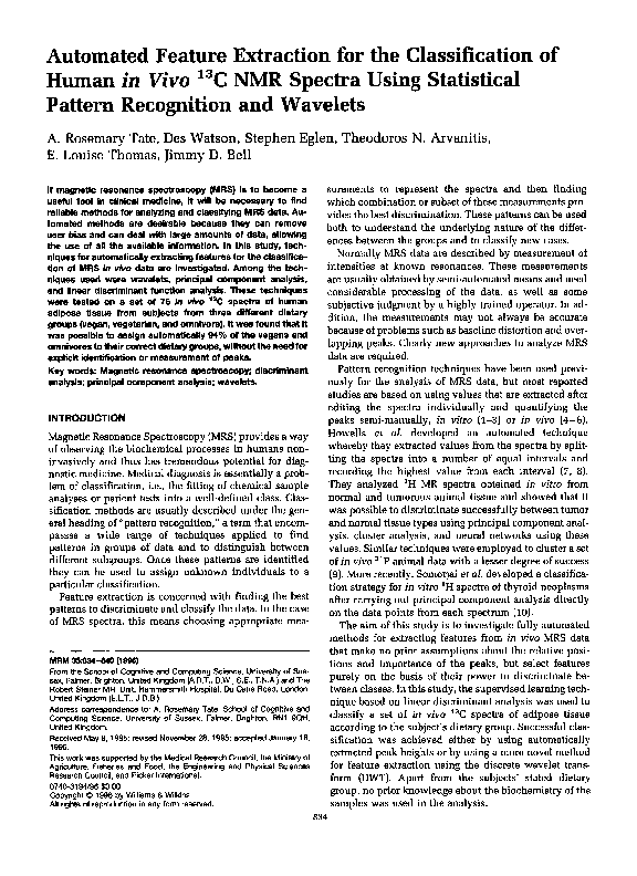 (PDF) Automated feature extraction for the classification of human in vivo 13C NMR spectra using ...