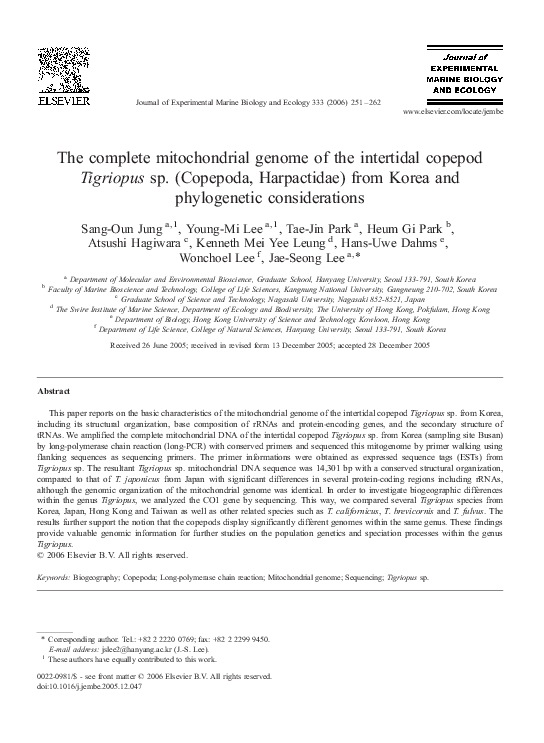 (PDF) The complete mitochondrial genome of the intertidal copepod ...
