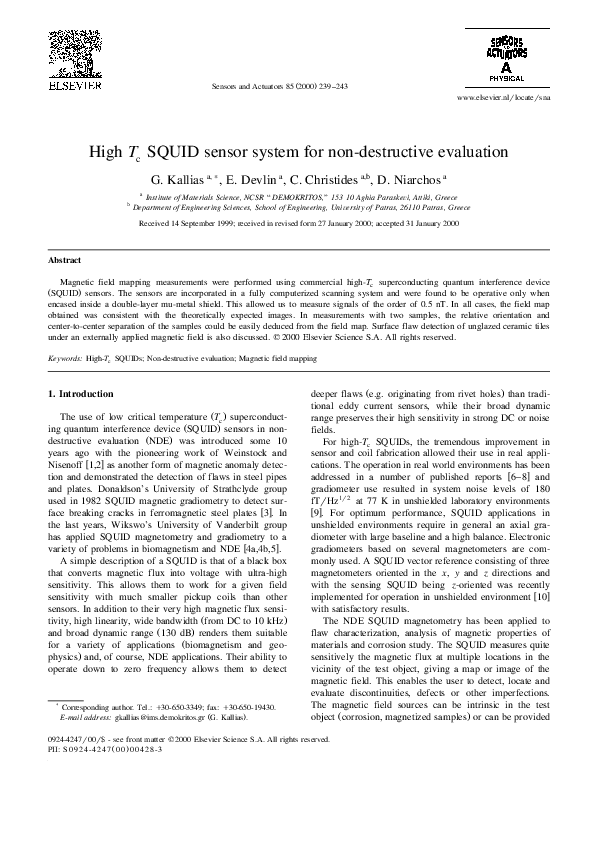 (PDF) High Tc SQUID sensor system for non-destructive evaluation