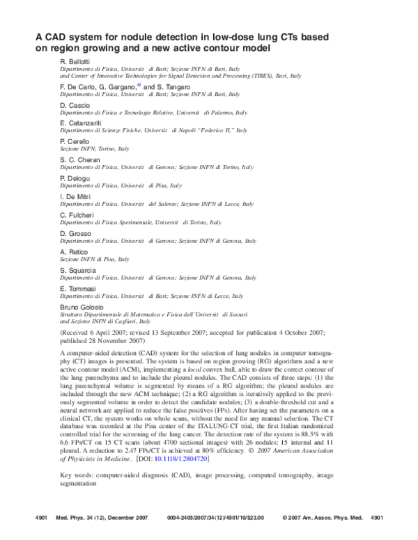Pdf A Cad System For Nodule Detection In Low Dose Lung Cts Based On