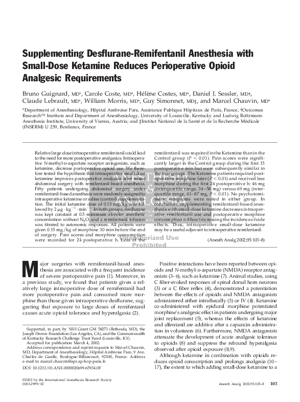 (PDF) Supplementing Desflurane-Remifentanil Anesthesia with Small-Dose ...