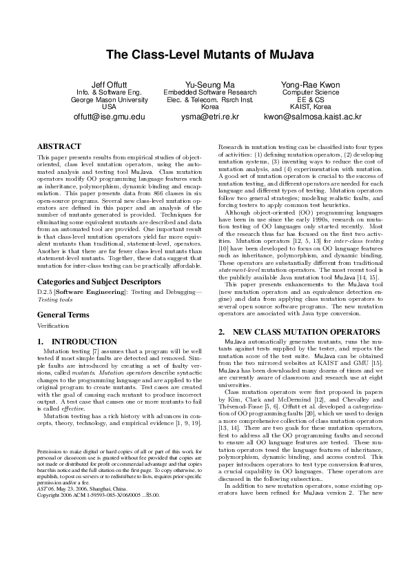 (PDF) The class-level mutants of MuJava
