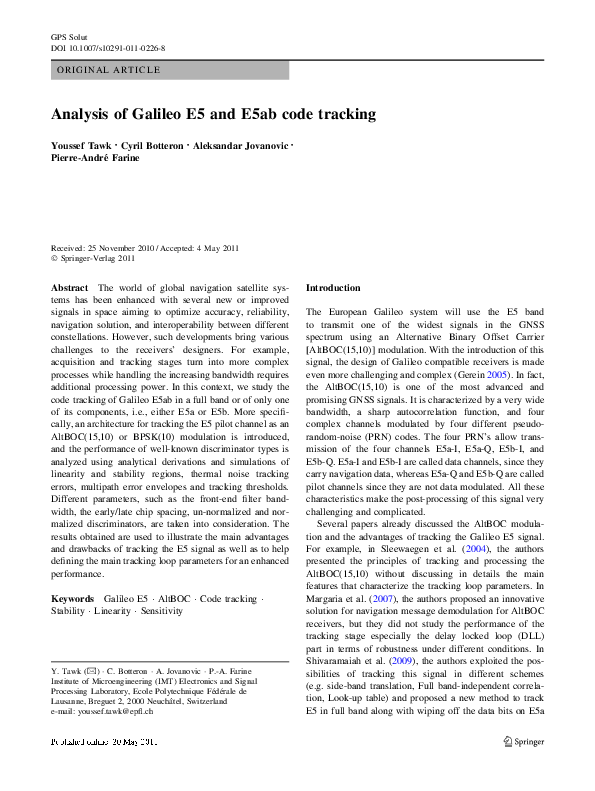 (PDF) Analysis of Galileo E5 and E5ab code tracking