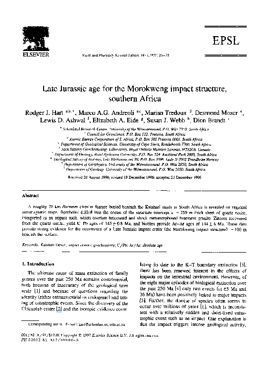 (PDF) Late Jurassic age for the Morokweng impact structure, southern Africa