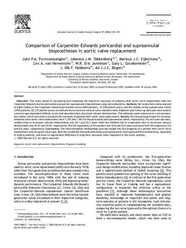(PDF) Comparison of Carpentier-Edwards pericardial and supraannular ...