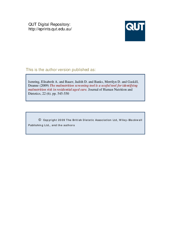 (PDF) The Malnutrition Screening Tool is a useful tool for identifying ...