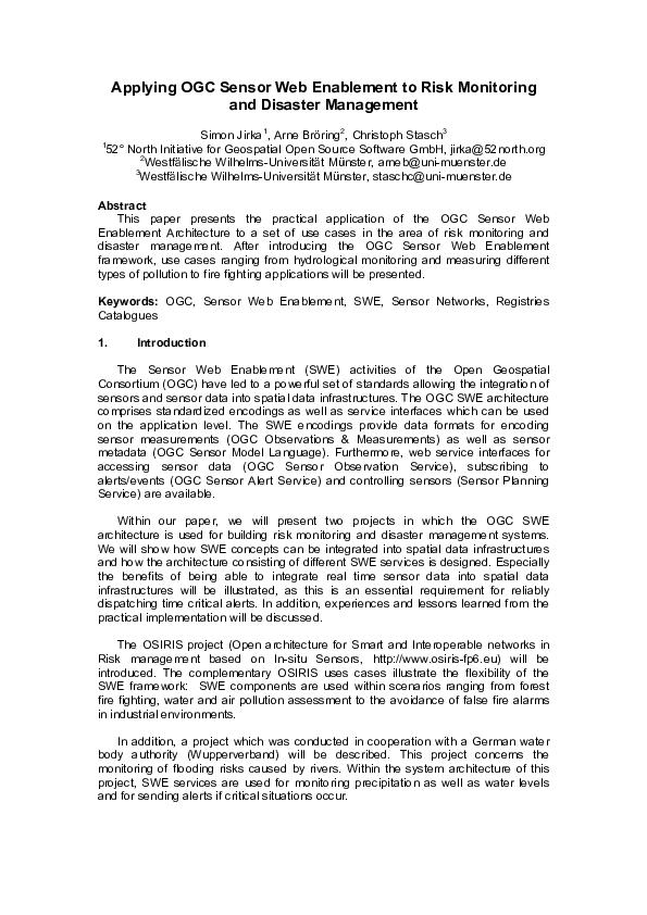 (PDF) Applying OGC Sensor Web Enablement to risk monitoring and ...
