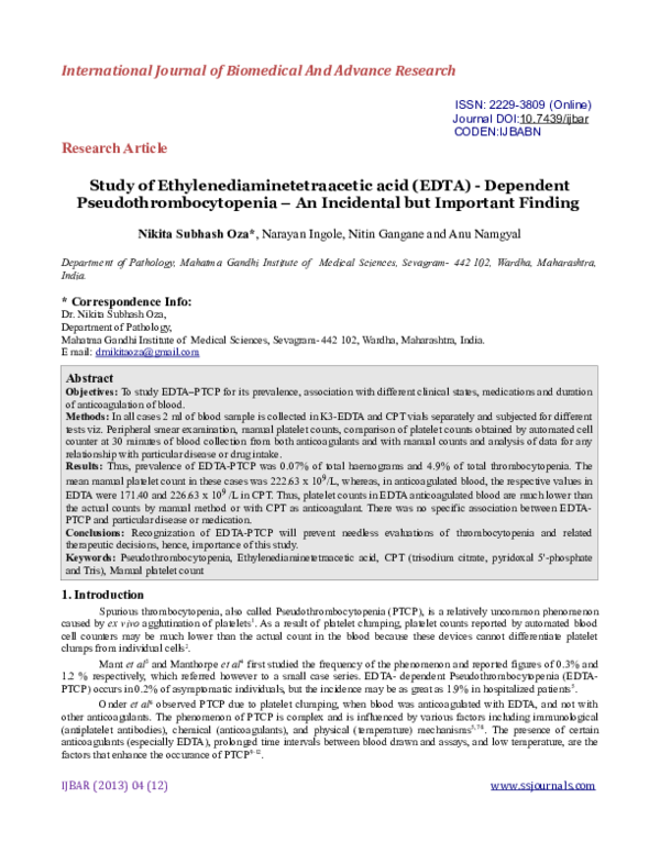 (PDF) Study of Ethylenediaminetetraacetic acid (EDTA) -Dependent ...