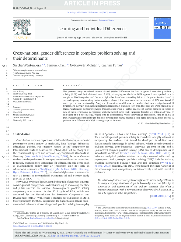 (PDF) Cross-national gender differences in complex problem solving and ...