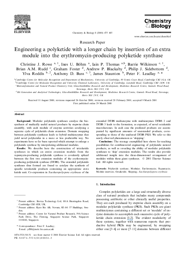 (PDF) Engineering a polyketide with a longer chain by insertion of an ...