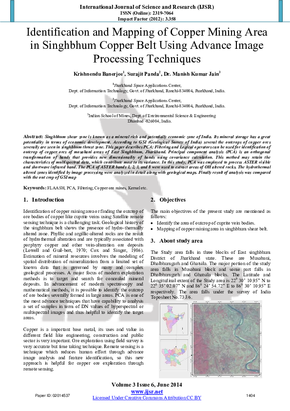 (PDF) Identification and Mapping of Copper Mining Area in Singhbhum ...