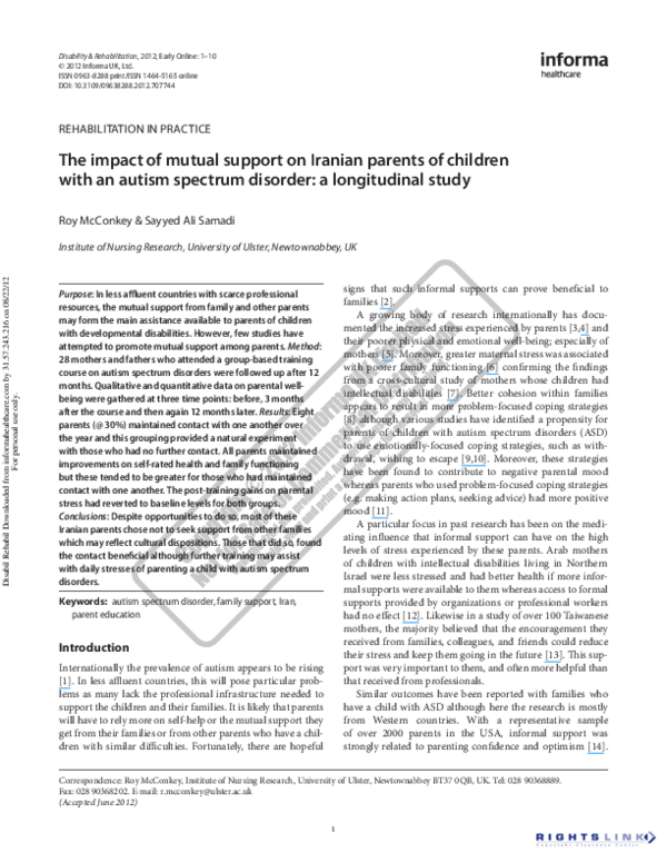(PDF) The impact of mutual support on Iranian parents of children with ...