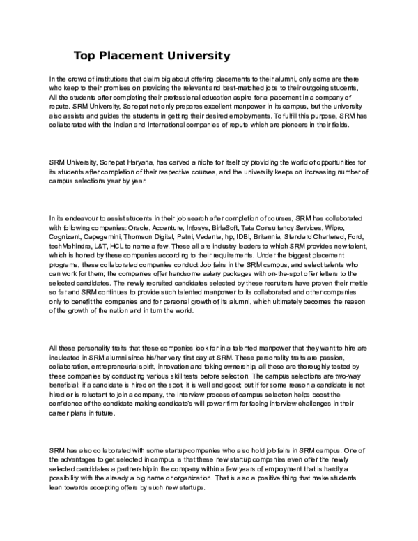 (DOC) Top Placement University | srm university - Academia.edu