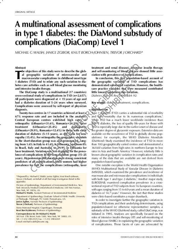 (PDF) A multinational assessment of complications in type 1 diabetes ...