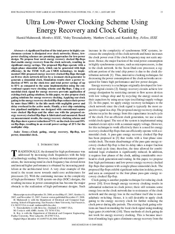 (PDF) Ultra Low-Power Clocking Scheme Using Energy Recovery and Clock ...