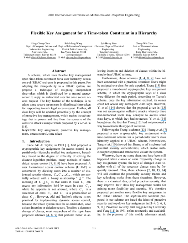 (PDF) Flexible Key Assignment for a Time-Token Constraint in a Hierarchy